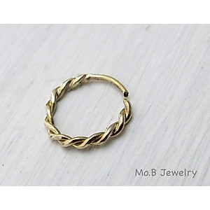 14k Nose Ring, 22g Solid Yellow Real Gold Nose Ring, Twisted Rope Piercing Jewelry, Nose Hoop, Minimalist Dainty Tribal Handmade Boho Piercing Jewelry, 7.5mm