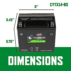 Interstate Batteries YTX14-BS 12V 12Ah Powersports Battery 200CCA AGM Rechargeable Replacement for Motorcycles, ATVs, UTVs, Scooters, Snowmobiles (CITX14-BS)