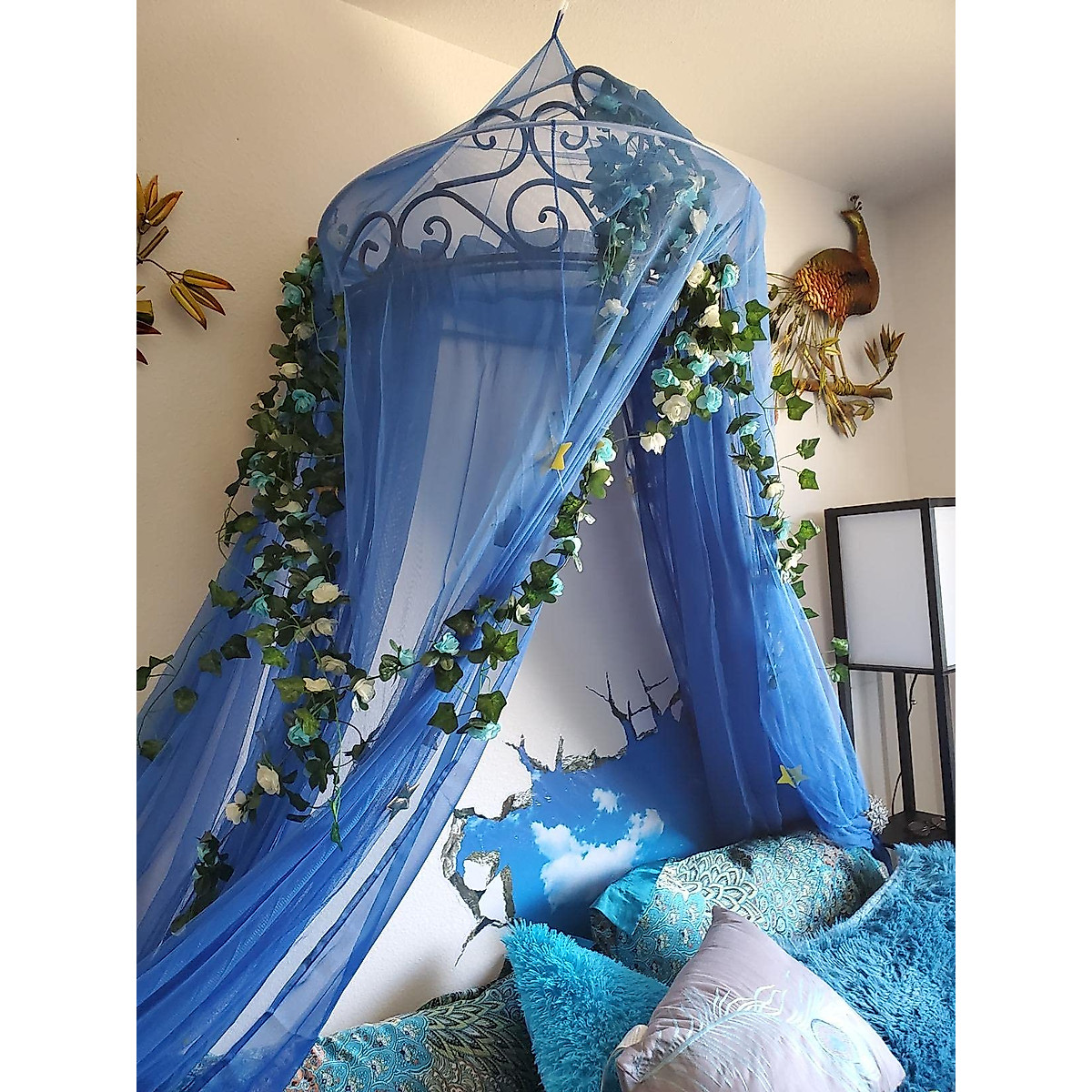 WEISPARK Fake Flowers - 4pcs 8.2 FT Artificial Rose Vine Flower Plants Hanging Rose Ivy for Home Hotel Office Wedding Party Garden Craft Art Décor (Blue&White)