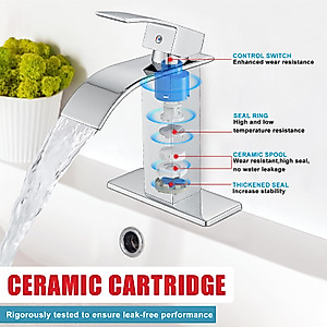 Midanya Bathroom Sink Faucet Waterfall Spout Single Handle 1 Hole Deck Mount Mixer Tap Lavatory Vanity Vessel Faucet Commercial with Pop Up Drain,Short, Polish Chrome