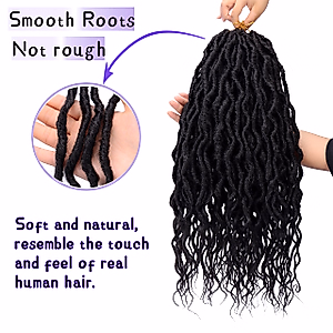 LOSMOEER Faux Locs Crochet Hair 12 Inch, 6 Packs Goddess Locs Crochet Hair for Women, Soft Locs Pre Looped Crochet Braids with Wavy Curly Ends Boho Locs Synthetic Braids Extensions (#1B)