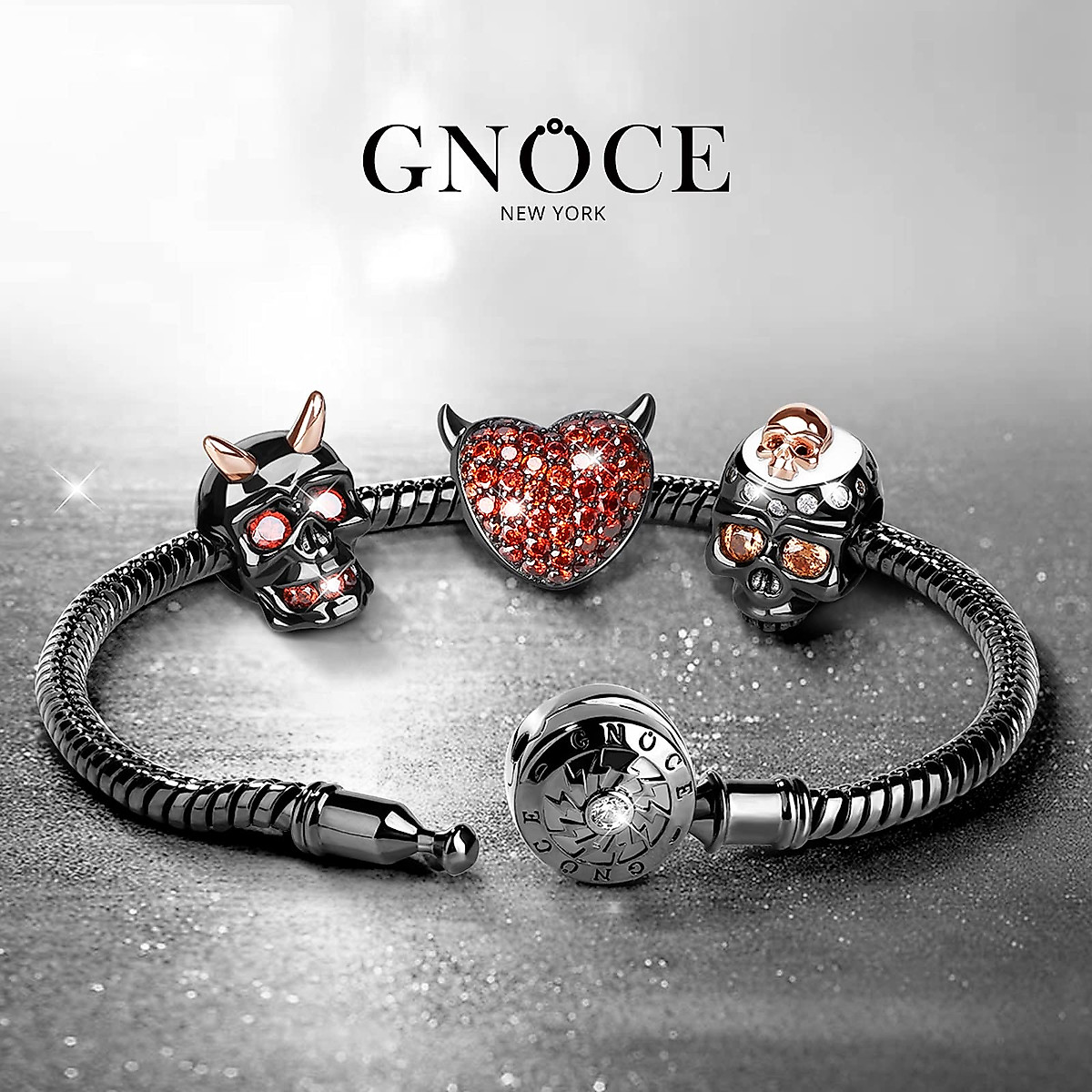 GNOCE Devil‘s Heart Charm Bead 925 Sterling Silver Charms Fits Women's Charm Bracelet/Necklace Jewelry For Birthday Gift