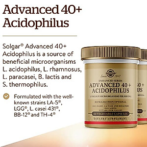 Solgar Advanced 40+ Acidophilus, 120 Vegetable Capsules - Supports Healthy Intestinal Flora - 1.5 Billion Microorganisms Per Serving - Gluten, Dairy, Lactose & Milk Free - Vegetarian - 120 Servings