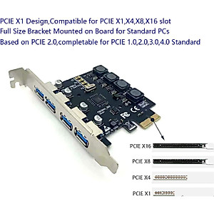 4 Ports PCIE USB 3.0 Card Super Speed 5Gbps PCI Express (PCIe) Expansion Card for Windows 11/10/8.1/8/7/Vista/XP/Server