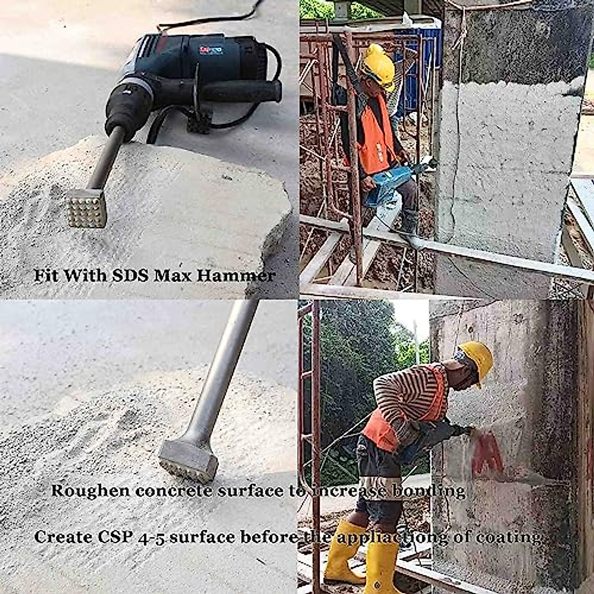ACTINTOOL 11 3/4 In. SDS Max 25 Tips Concrete Repair Patch Prepare Bushing Tool For Concrete, 1 1/2 Inch Square Head Concrete Roughness Coating Remove Bushing Bit For Demoliton Hammer(Pack of 1)