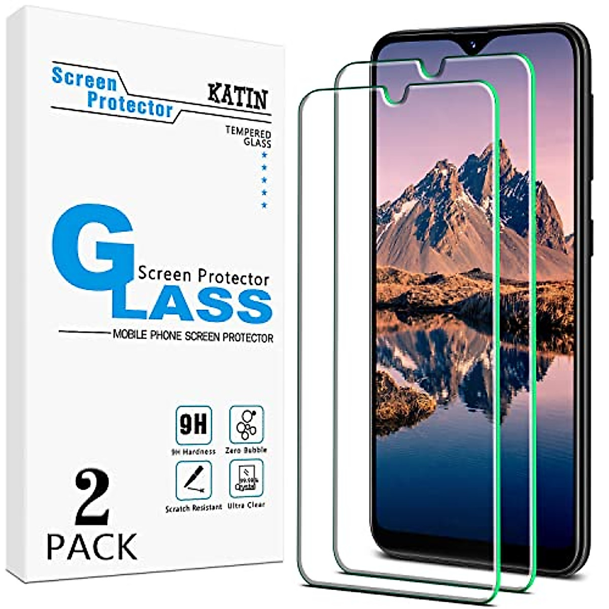 KATIN [2-Pack] For Samsung Galaxy A10e/A10E Tempered Glass Screen Protector No-Bubble, 9H Hardness, Easy to Install