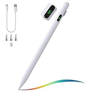 MoKo Stylus Pen for Touch Screen, Active Universal Stylus Pen Compatible with iPad/iPhone/Samsung/Lenovo/Xiaomi and Other iOS/Android Smartphone and Tablet, Tablet Pen with Power Display, Ivory White