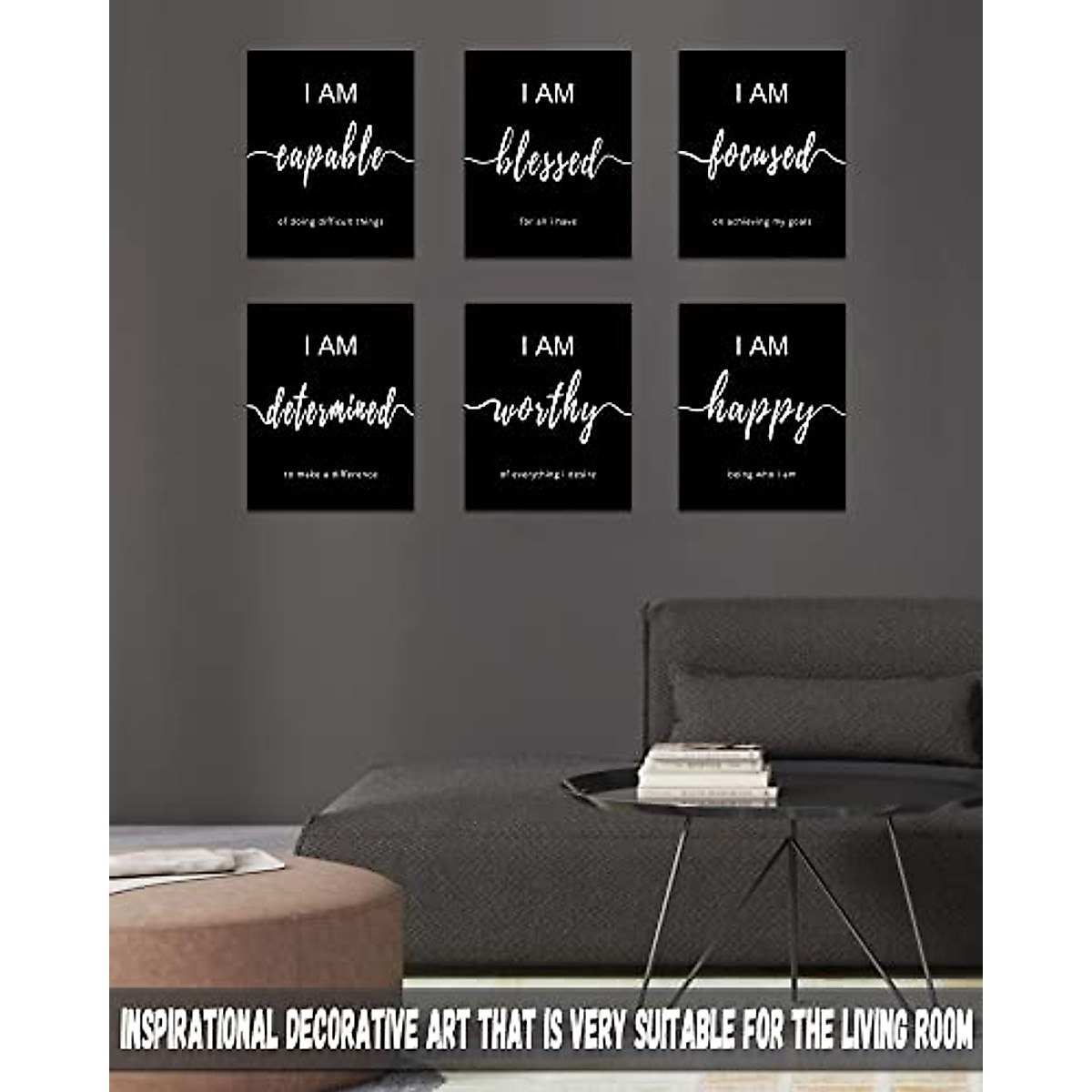 Drsoum Inspirational Wall Art Office Decor, Motivational Wall Art Prints for Office Bedroom Living Room Classroom,Black and White Daily Positive Affirmations Posters for Women Men Kids, Set of 6, 8"x10",FRAMED