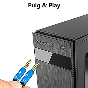 Headset Splitter Adapter for PC, Y Splitter Cable with Audio/Mic, 3.5mm Jack Headphone Adapter for Computer (Female to 2 Dual Male/Blue)