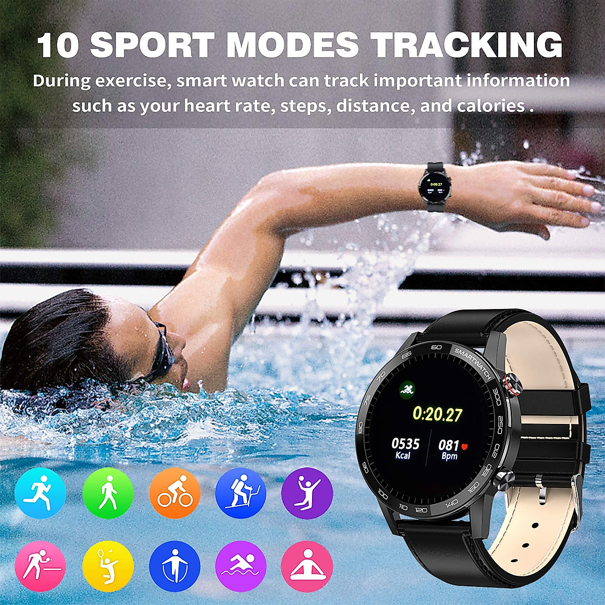 Smart Watch HD for iPhone and Android Phones, CKG Fitness Watch for Men and Women with 1.3" Full Touch Super HD Retina Display, Activity Tracker,IP68 Waterproof,Compatible iPhone Samsung