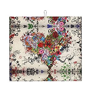 Love Heart Painting Printed Drying Mat For Kitchen Ultra Absorbent Microfiber Dishes Drainer Mats Non-Slip Silicone Quick Dry Pad - 18 X 16inch