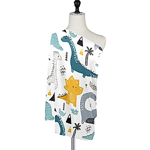 Cute Dino Scandinavian Style Baby Car Seat Cover for Boys Girls,Stretchy Infant Car Canopy,Snug Warm Breathable,Breastfeeding Covers,Nursing Scarf,Baby Shower