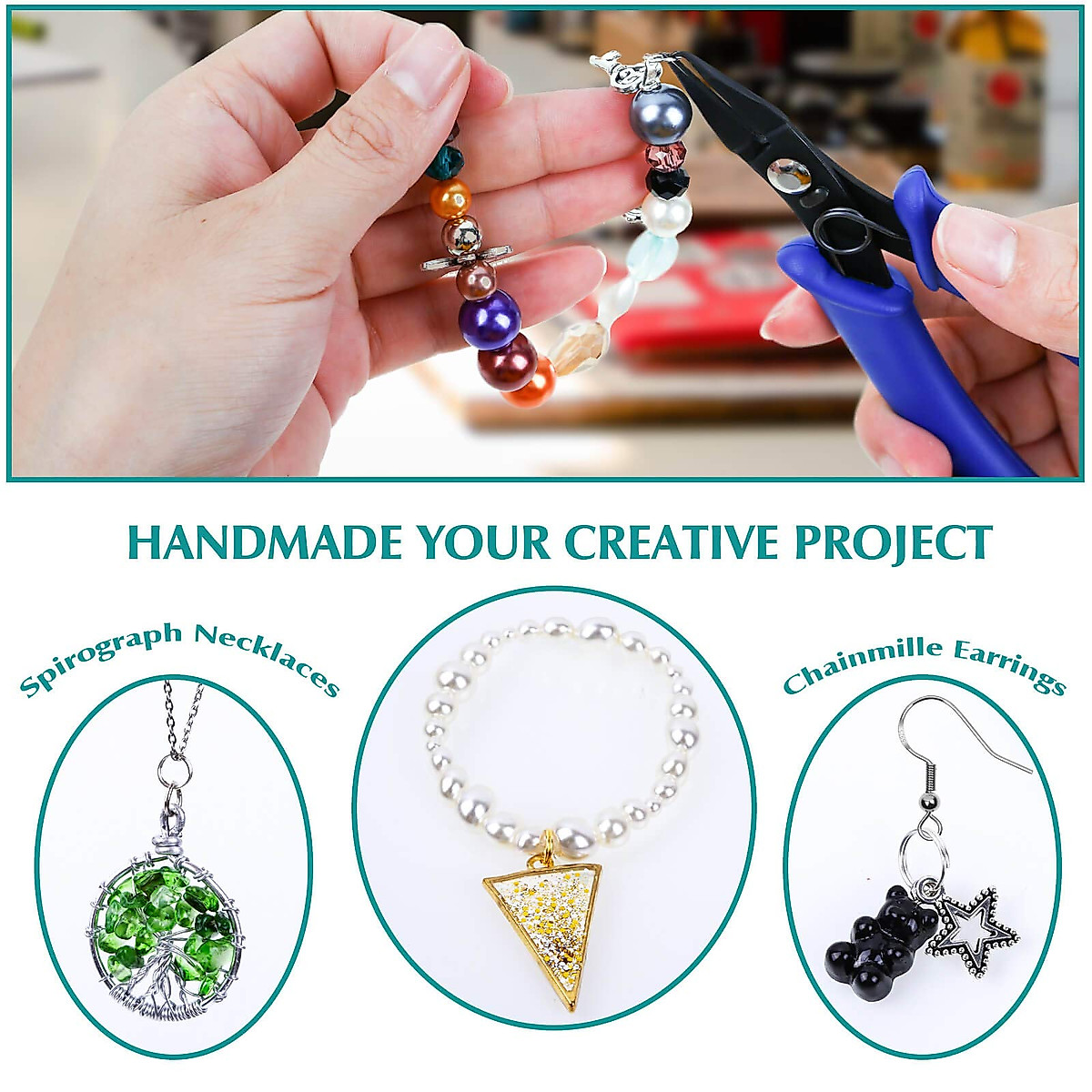 Split Rings for Jewelry Making, Caffox 700pcs Small Split Ring with Split Ring Pliers, Double Closed Jump Rings Craft Jump Loops Opener for Necklaces and Bracelets