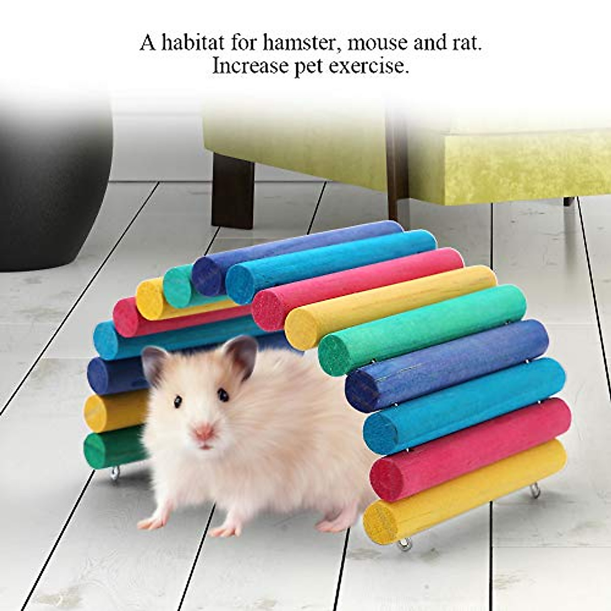 Pet Hamster Bridge Toy, Wooden Colorful Ladder Climbing Pet Cage Accessories Chewing Toy for Chinchilla Ferret Rodents Small Animals