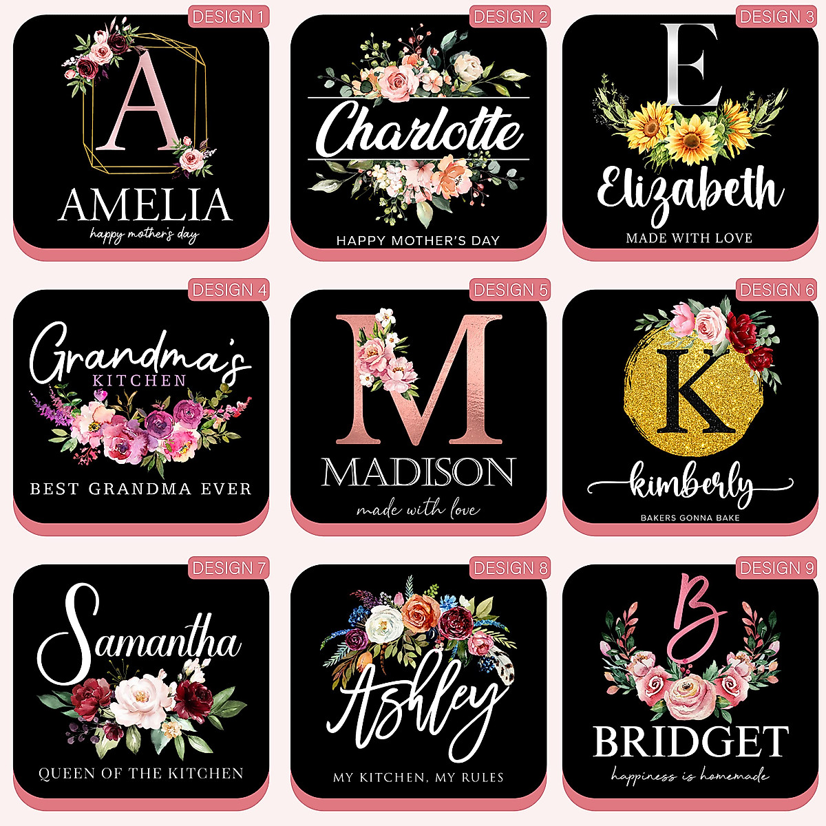 Zexpa Apparel Customized Black Apron for Mom, Personalized Mother's Day Gift Name, Initial