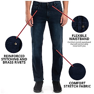 Urban Star Mens Jeans Relaxed Fit – Straight Leg Stretch Jeans for Men – Ultimate Comfort Superflex Pants Dark Blue 36W x 30L
