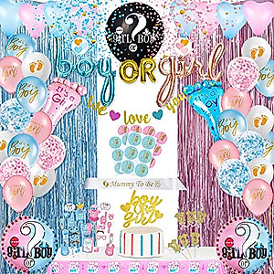 NAIWOXI Gender Reveal Party Supplies - Gender Reveal Decorations, Boy or Girl Foil Balloons, Tablecloth, Photo Props, Toppers, Sash, Banner, Foil Curtains, Team Stickers, Ideas for Baby Shower 117 PCS