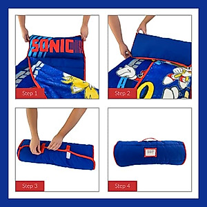 Sonic The Hedgehog 24"(W) X 45"(L) Soft Toddler Nap Mat with Pillow and Blanket Perfect for Preschool, Daycare, and Travel (100% Official Licensed Product)