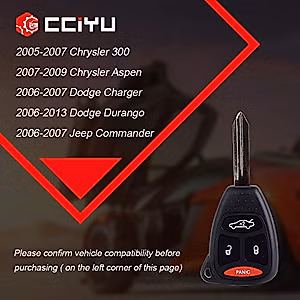 CCIYU Replacement Keyless Entry Remote Control Car Key Fob 1 X 4 Buttons for for D odge/for for J eep/for Mitsubishi/for C hrysler Series KOBDT04A