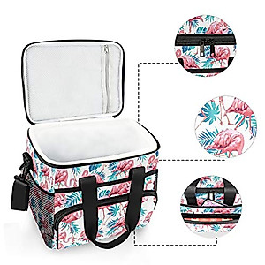 JUMBEAR Tropical Palm Flamingo Leakproof Reusable Insulated Cooler Lunch Bag Office School Picnic Hiking Beach Lunch Box Organizer