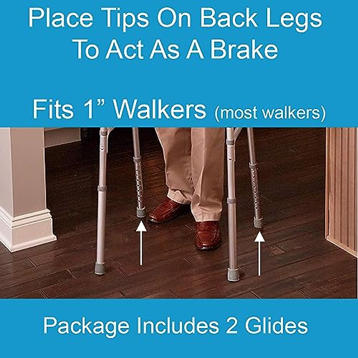 Carex Walker Auto Glides, Rolling Walker Glides for Back Legs of a Front Wheel Walker, Fits Most Walkers, Auto-Brakes for Added Safety and Stability