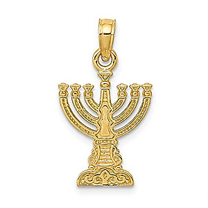 14K Yellow Gold Menorah Necklace Judaica Religious Pendant Israel Charm 23mm x 12mm Only