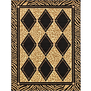 Unique Loom Wildlife Collection Animal Inspired with Tiger Bordered Design Area Rug, 9 ft x 12 ft, Light Brown/Black