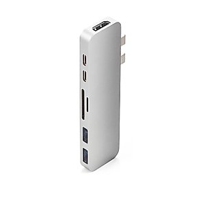 7-in-2 MacBook Pro Multiport Adapter | USB Type C Hub | 2X USB-C to 5K HDMI, 40Gb/s USBC and 5Gb/s USB-C, SD, microSD, 2 x USB3.1 - by Hyperdrive | Silver