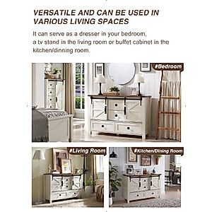 T4TREAM Farmhouse Dresser for Bedroom w/4 Drawers & Sliding Barn Doors, 48'' Wide Chest of Drawers, Rustic Dresser TV Stand w/Shelf, Dresser Organizer for Bedroom, Living Room, Entryway, Antique White