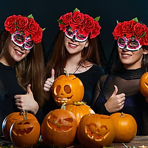 FRCOLOR Day Of The Dead Costumes For Women Day Of The Dead Headpiece Day Of The Dead Mask Black Veil Headband Flower Crown Halloween Costumes For Party Cosplay