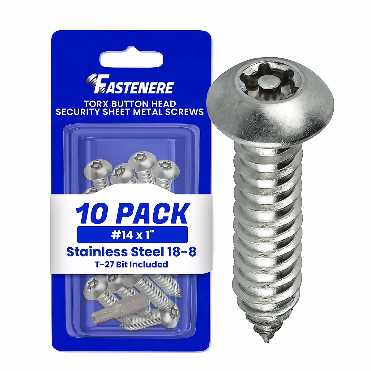 Fastenere Torx Security Sheet Metal Screws - #14 x 1" (10-Pack) Button Head, Tamper-Resistant, Anti Theft Stainless Steel Screws for Higher Level of Safety & Secure Fastening Solution