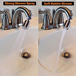 TOTOMO Kitchen Sink Faucet Aerator (Solid Brass) 2 Spray-mode (Shower&Bubble Stream) 360° Swivel Booster Sprayer adapter Water Saving Head attachment replacement - Brushed Nickel