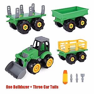 MINGPINHUIUS Farm Toys Truck Tractor with Trailer, Farm Car Set Take Apart Toys Farmer Vehicle Toy Set with Carry Case, Building Toy Birthday Gift for Kids Boys Girls
