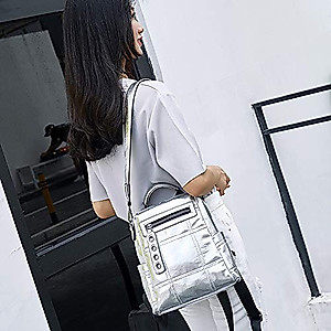 NIGEDU Glitter Backpack Women Shoulder Bag Multi-Functional Backpacks for Teenage Girls School Bag Female Travel Bag (Silver)