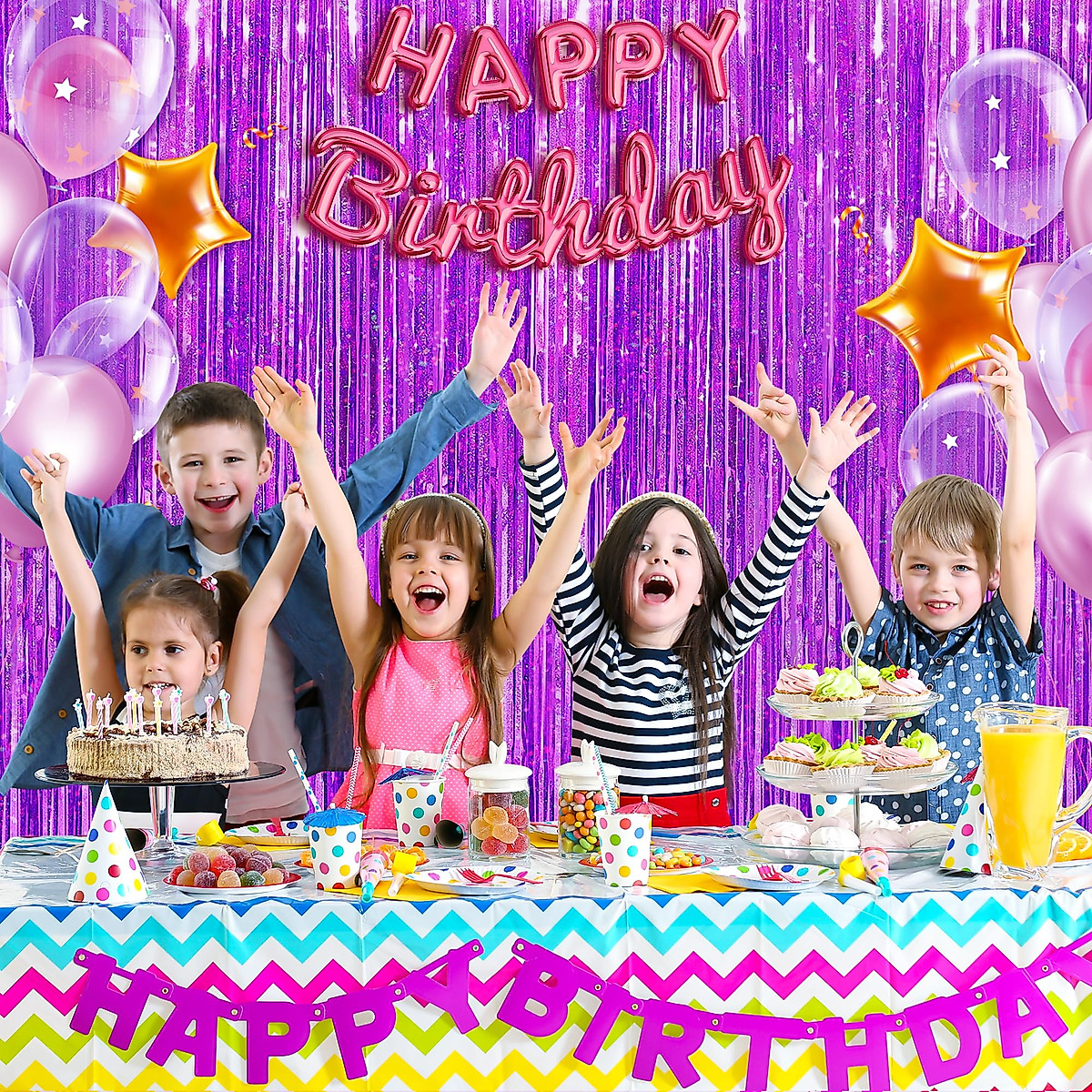 OHOME Hot Pink Tinsel Curtain Party Backdrop Foil Fringe Metallic Laser Party Streamers Birthday Disco Bachelorette Bridal Wedding Graduation Baby Shower Decor Party Decorations,2 Pack,3.3ftx8.2ft