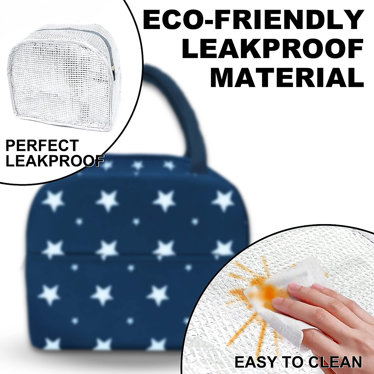 Sonuimy Insulated Lunch Bag Women, Reusable Cute Tote Lunch Box for Men & Adult, Leakproof Cooler Lunch Bags for Work Office Travel Picnic (Navy Blue with Star)