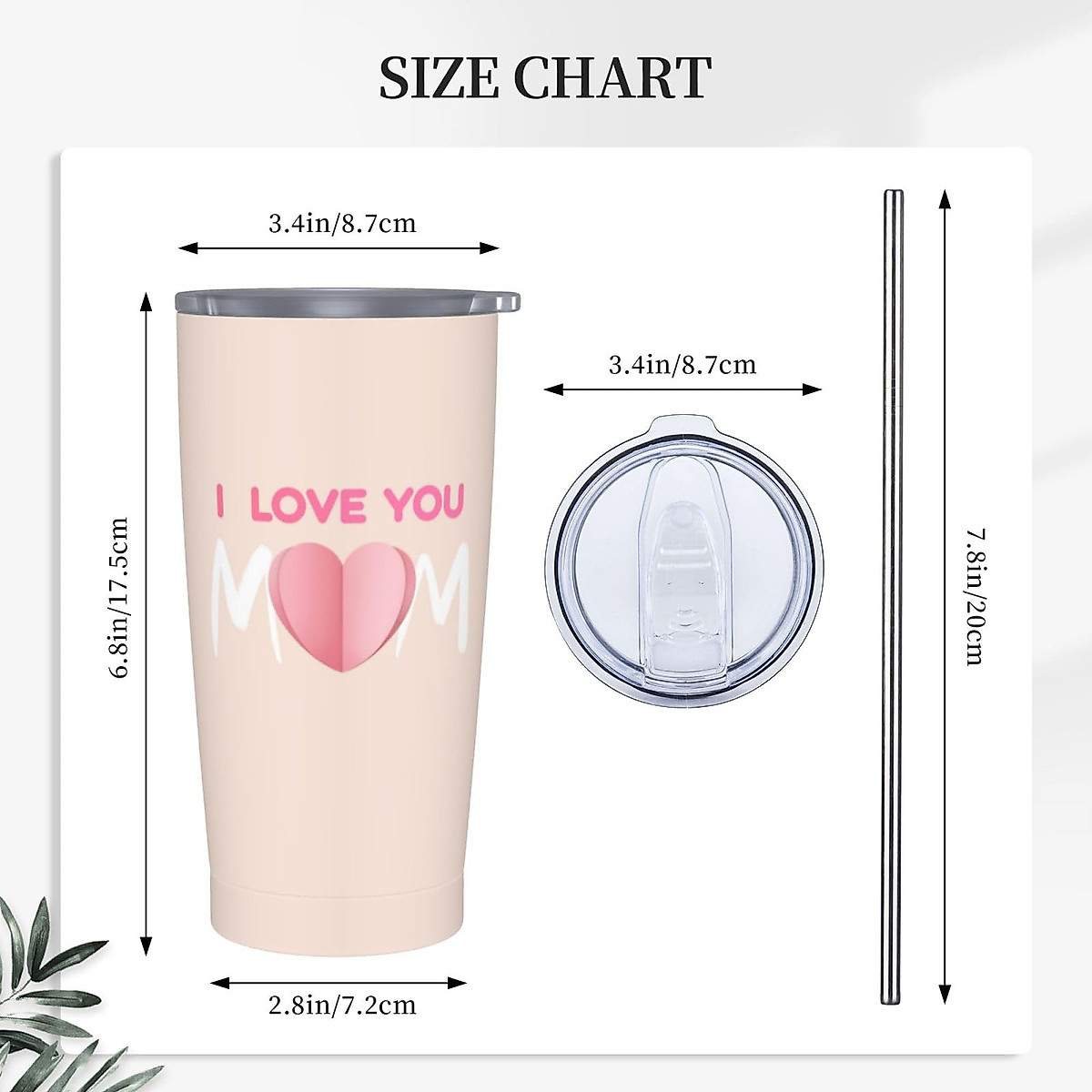 CHASOEA Love Tumbler 20oz Mom Stainless Steel Insulated Tumblers with Lid and Straw Heart Travel Coffee Mug Tea Wine Cups Water Bottle Holiday Gifts for Mom Women