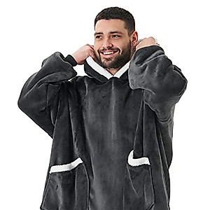 Qeils Oversized Wearable Blanket Hoodie | Hooded Blanket Sweatshirt with Deep Pockets, Cozy Warm Fleece Sherpa Blanket,Gifts for Adults Mom Wife Girlfriend Men (Black, Adult)
