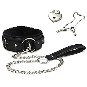 Blinan Pu leather choker collar with leash adjustable size for women black