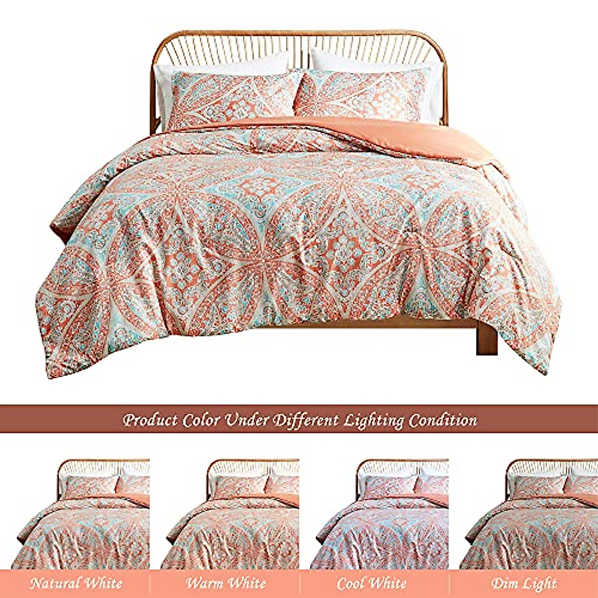 Hyde Lane Full/Queen Coral Bedding Sets - Classic Damask Medallion Bedding Set for Women | Beautiful Summer Comforter - 90x90-3 Piece : 1 Comforter + 2 Shams