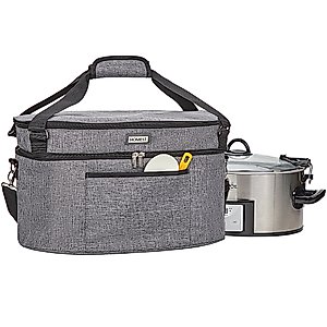 HOMEST Slow Cooker Bag for Crock-Pot 6-8 Quart, Insulated Travel Carrier with Easy to Clean Lining, Carry Case with Top Zip Compartment and Accessory Pocket (Bag Only)