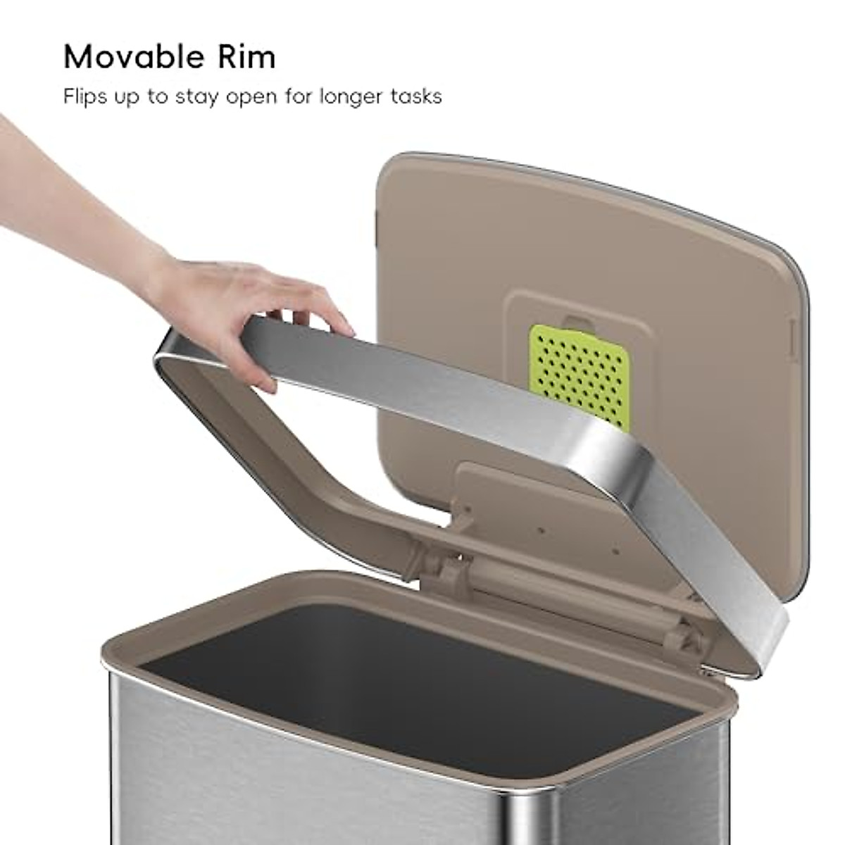 EKO Hudson Matte Stainless 75 Liter/20 Gallon Step Trash Can with Rear Trash Bag Storage Compartment