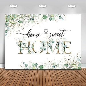 Mocsicka Housewarming Home Sweet Backdrop 7x5ft Greenery Eucalyptus Leaves Bridal Shower Party Decorations Banner New House Party Decor Photography Background