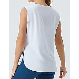 THE GYM PEOPLE Women's Workout Tank Tops Loose Fit Sleeveless Cotton Running Shirts White