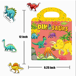 Reusable Stickers Book for Toddlers,Dinosaur, Animal and Vehicle Static Sticker for Kids Activity Books Learning Toys Birthday Christmas Gifts