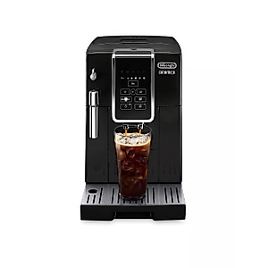De'Longhi ECAM35020B Dinamica Automatic Coffee & Espresso Machine TrueBrew (Iced-Coffee), Black & DeLonghi Double Walled Thermo Espresso Glasses, Set of 2, Regular, Clear