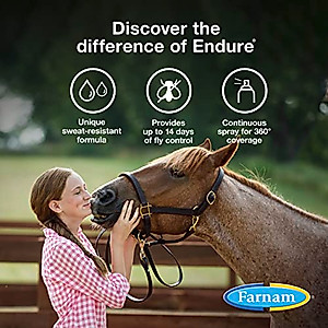 Farnam Endure Sweat-Resistant Horse Fly Spray, 14-Day Long Lasting Protection, 15 Ounces