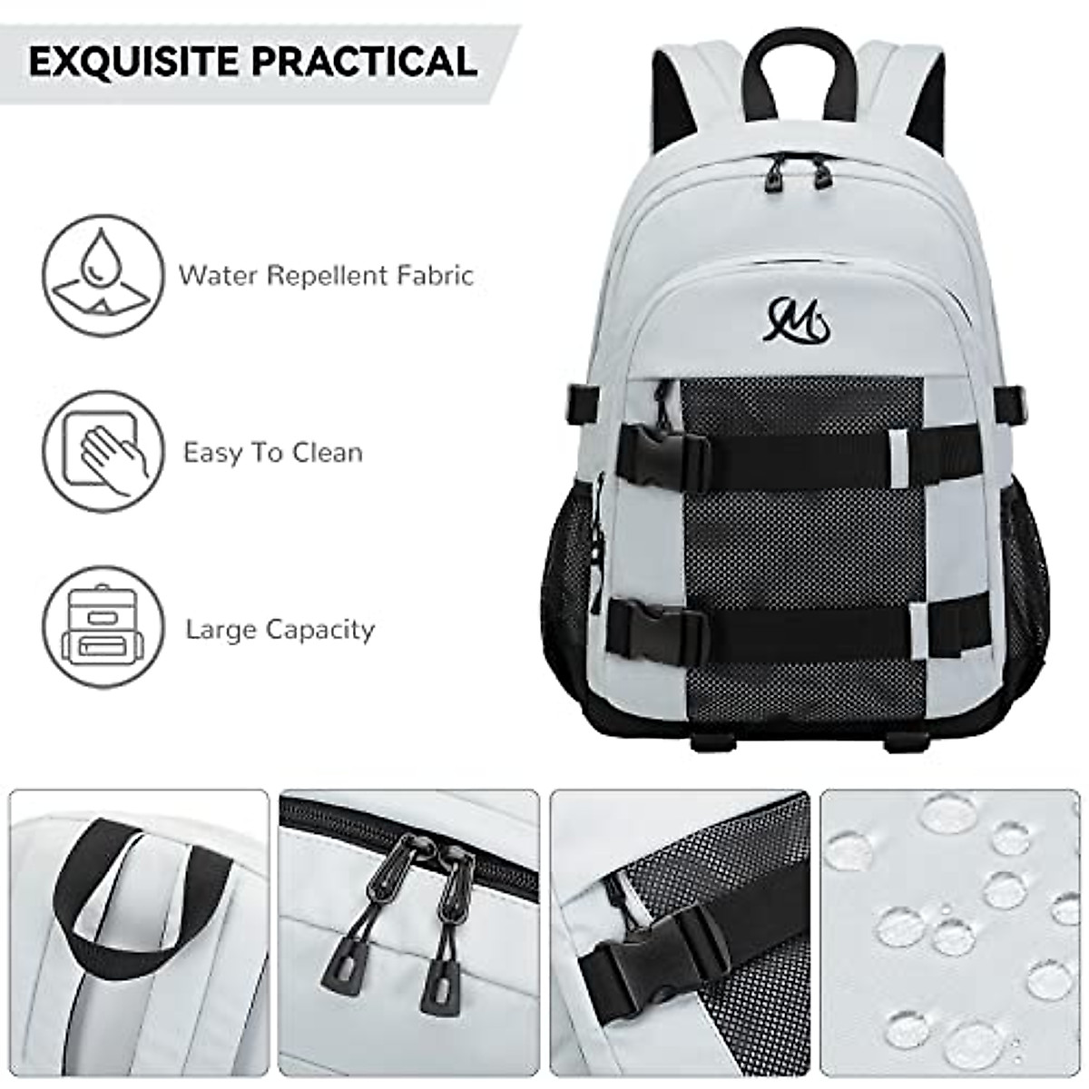 MIRLEWAIY Classical Casual Large Boys Daypack Black Travel Laptop Backpack School Bookbag Work Bag For College student water-resistent, Black