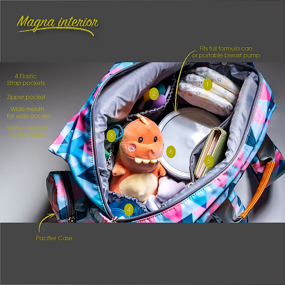 Clamera Diaper Bag Backpack – 5-in-1 Magna Travel Back Pack – Extra Large Diaper Bag with Changing Pad, Diaper Pouch, Pacifier Pouch & Stroller Hangers