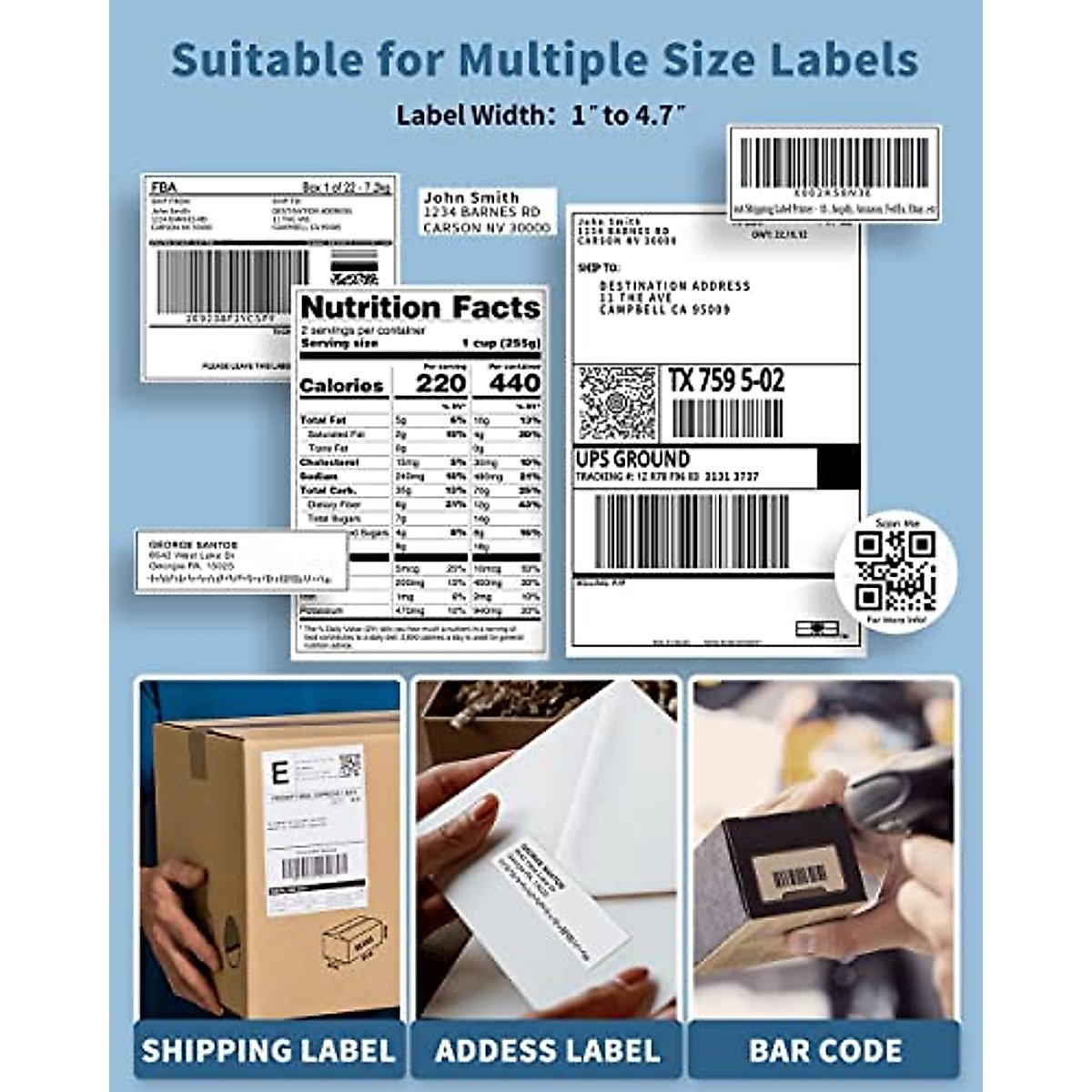 Shipping Label Printer for Shipping Packages, Desktop Thermal Label Printer for Small Business, Address Barcode Printer Compatible with UPS FedEx USPS Etsy Shopify Ebay DHL, Roll/Fanfold 4x6 Labels